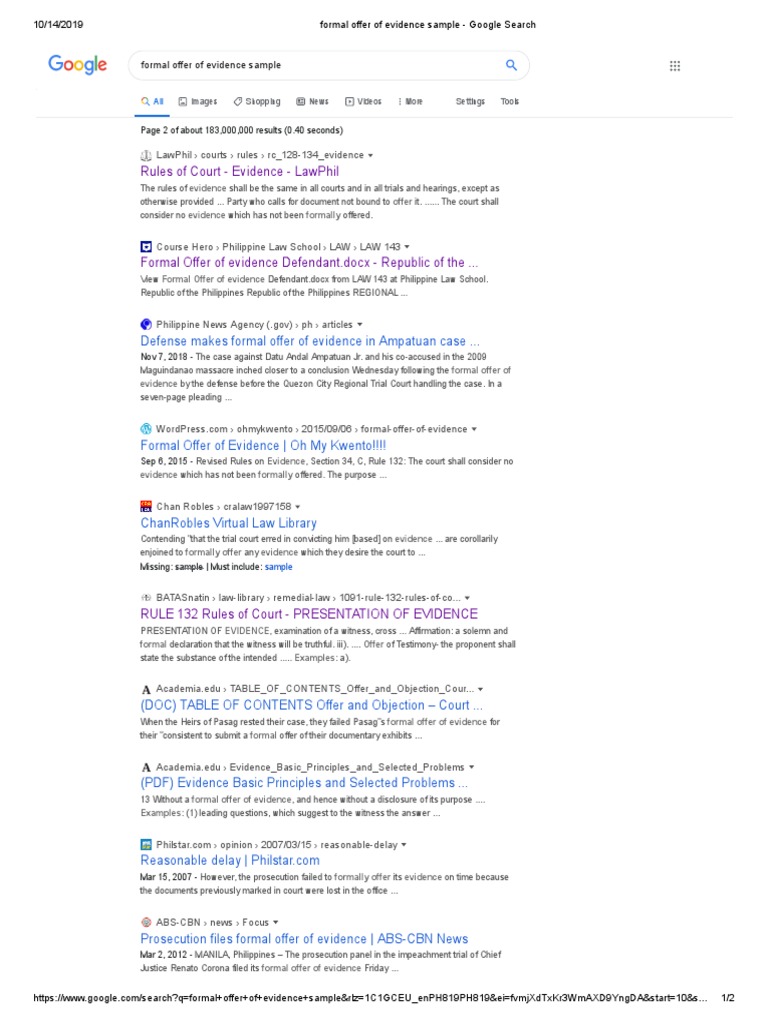 Formal Offer of Evidence Sample - Google Search | PDF | Evidence ...