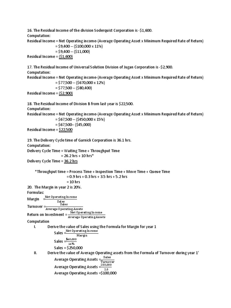 Net Operating Income Sales Sales Average Operating Assets Net Operating ...