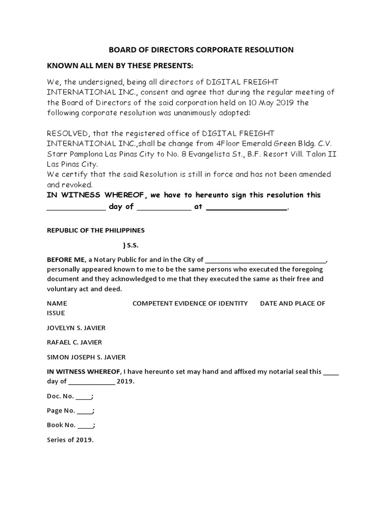 Board of Directors Corporate Resolution - Digi | PDF