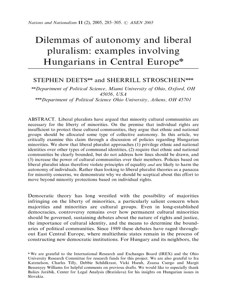 Dilemmas of Autonomy and Liberal Pluralism: Examples Involving ...