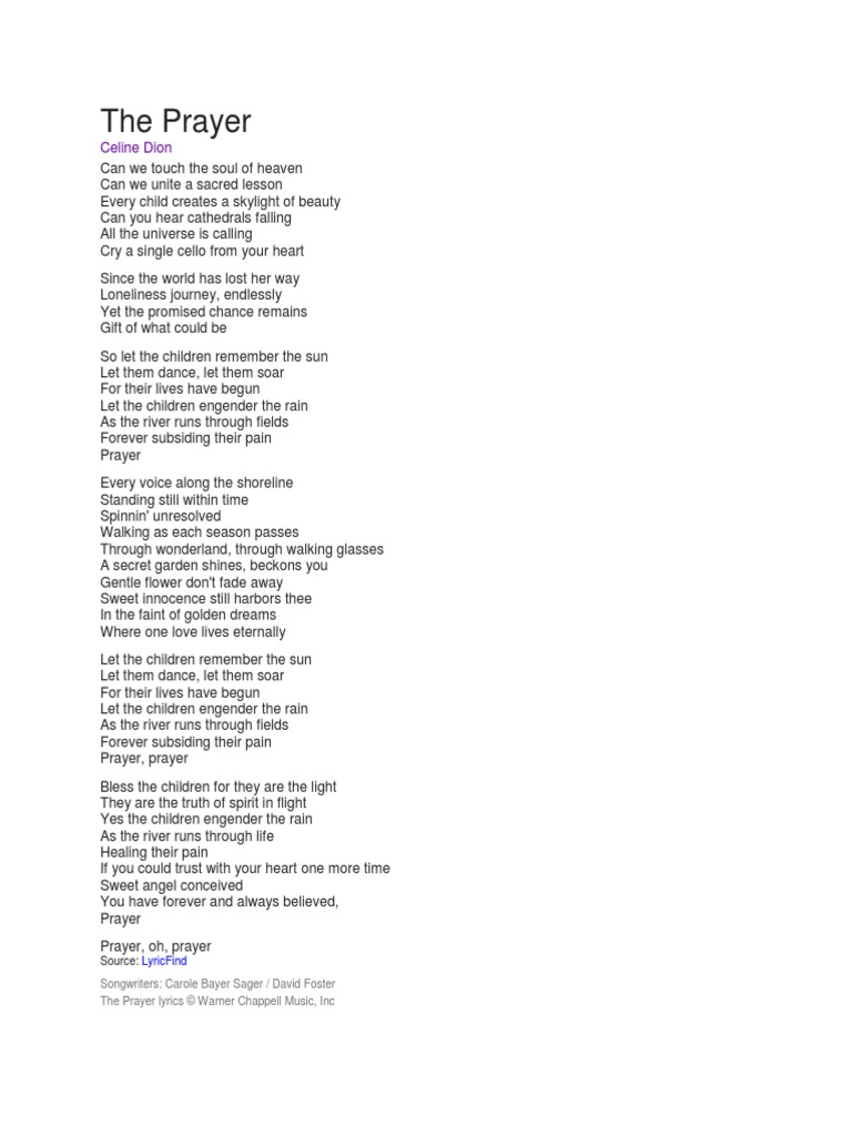 Cool Lyrics To The Prayer By Celine Dion Gallery