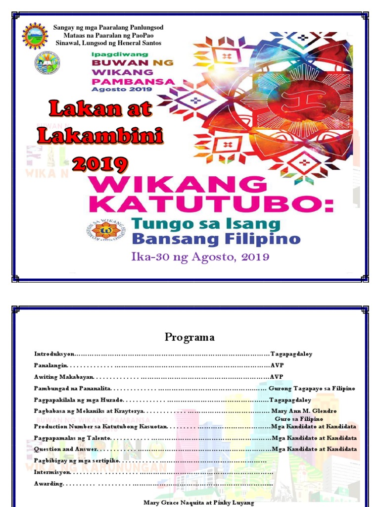 Programa Lakan at Lakambini 2019 | PDF