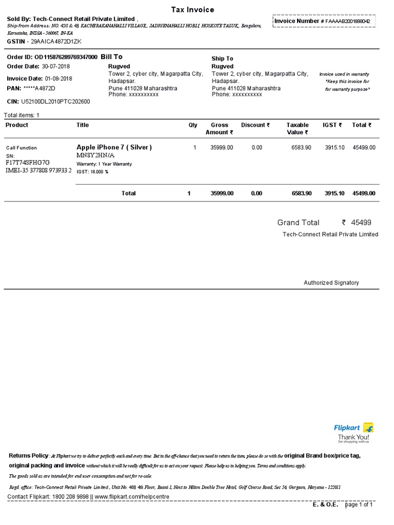 Bill To: Apple Iphone 7 (Silver) | PDF | Invoice | Business