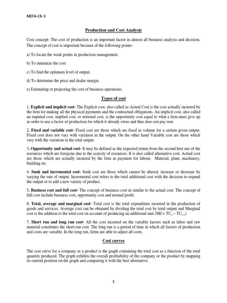 MEFA Notes Unit 3 | PDF | Marginal Cost | Long Run And Short Run