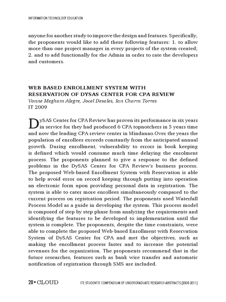 Web Based Enrollment System With Reservation of Dysas Center For CPA ...