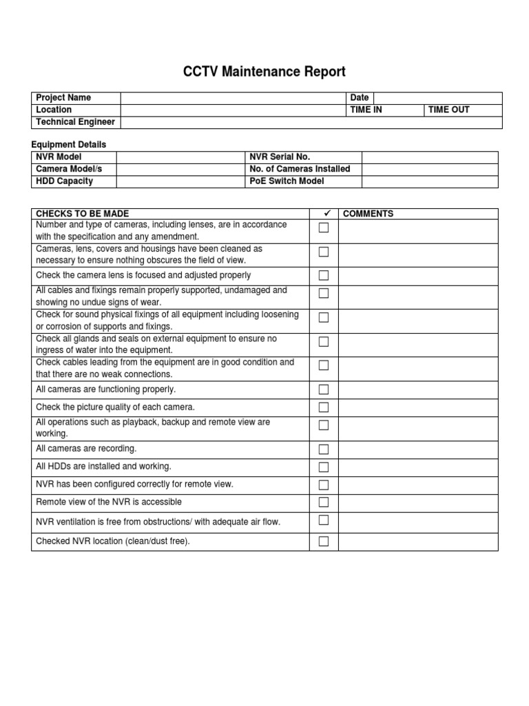 CCTV Maintenance Form | PDF | Camera | Hard Disk Drive