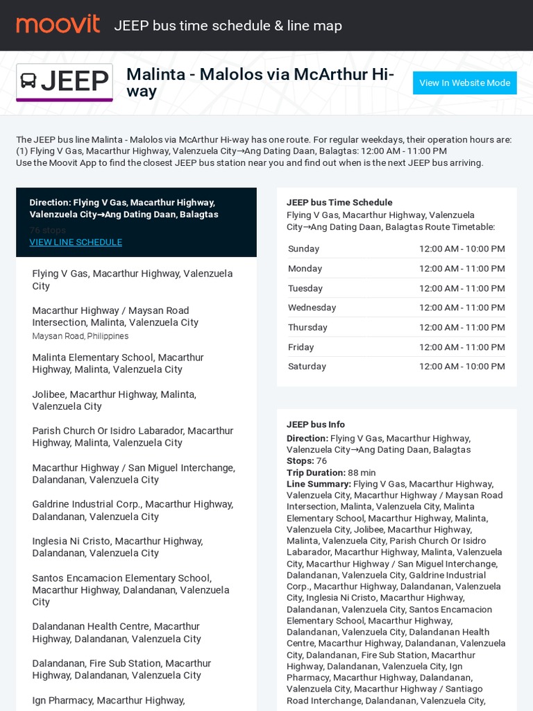 Malinta - Malolos Via Mcarthur Hi-Way: Jeep Bus Time Schedule & Line ...