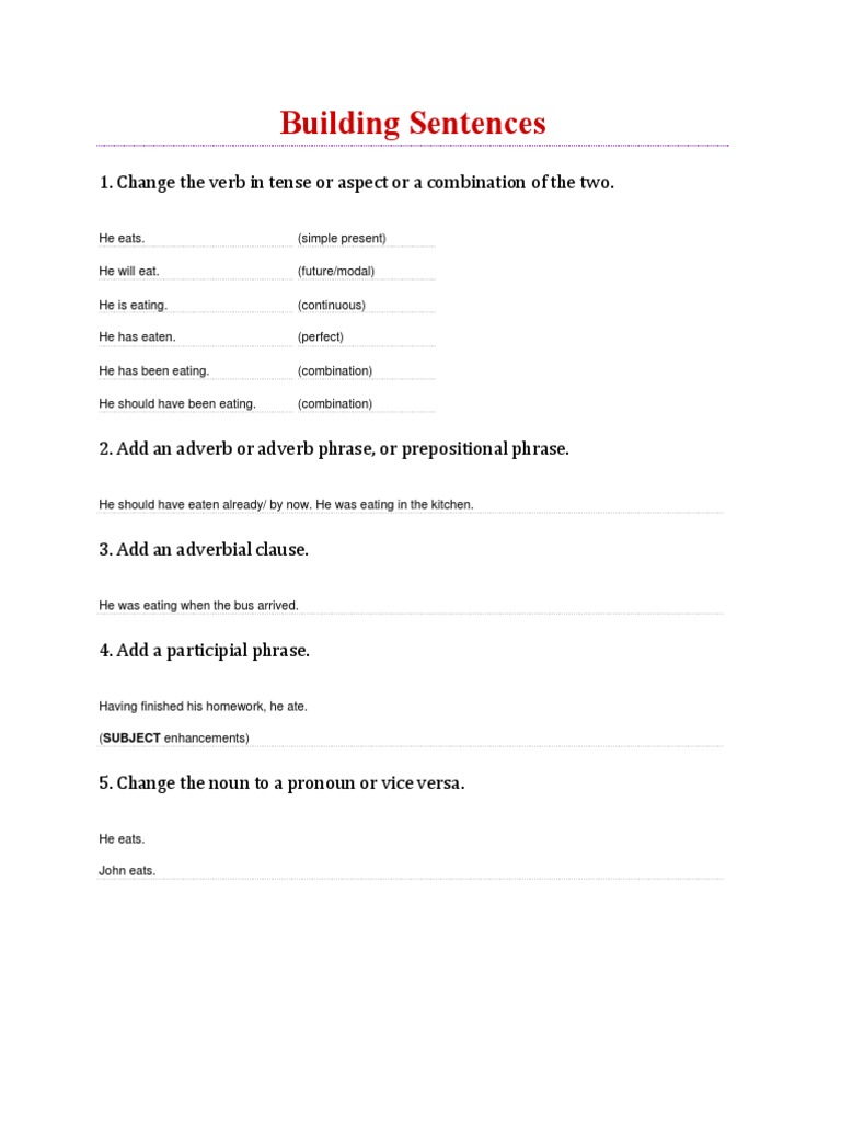 Building Sentences: 1. Change The Verb in Tense or Aspect or A ...