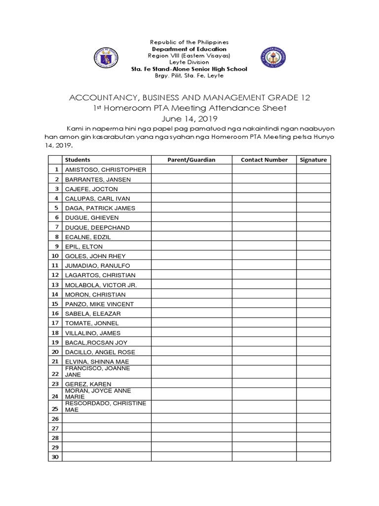 Pta Meeting Attendance | PDF