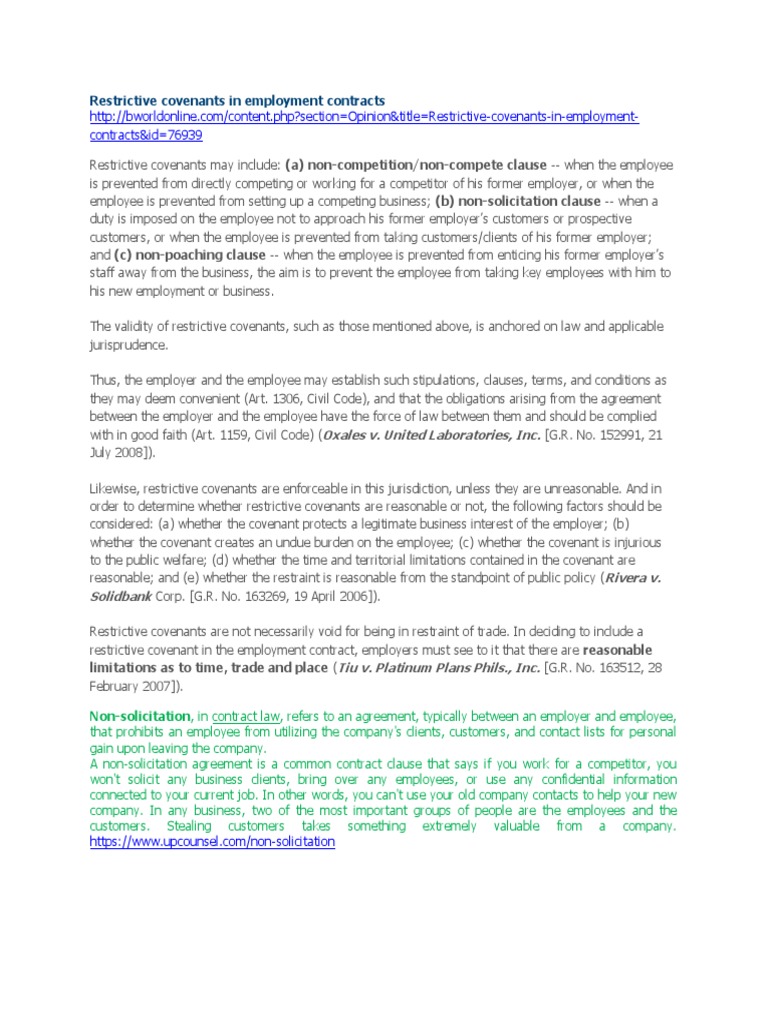 Restrictive Covenants in Employment Contracts | PDF | Law And Economics ...