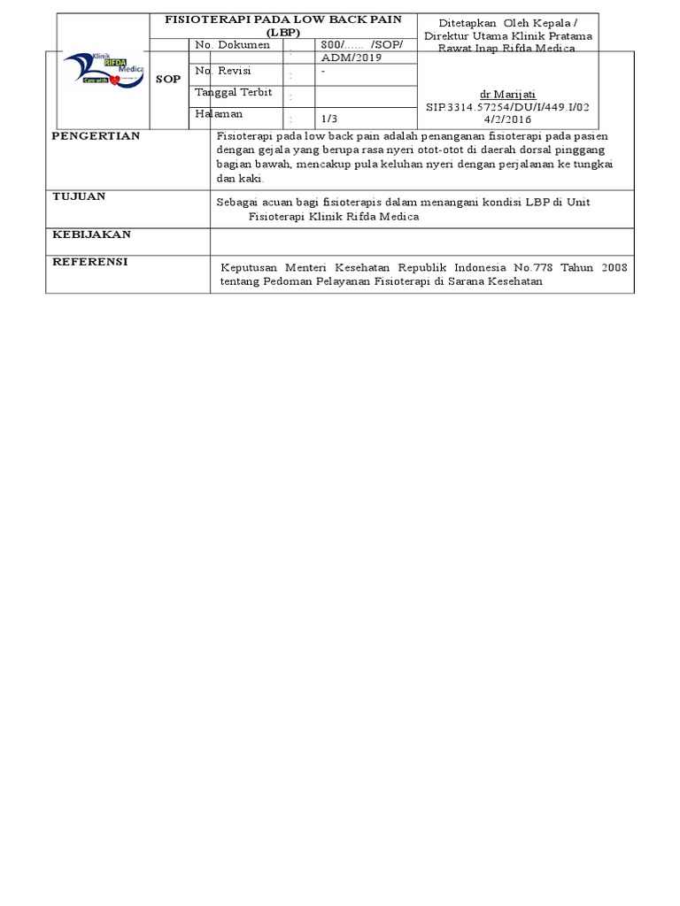 Fisioterapi LBP di Klinik Rifda | PDF