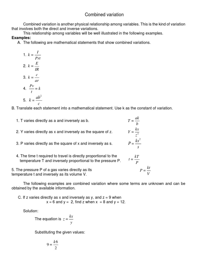 I K PRT E K IR C K Ar PV K T Ab K C: Combined Variation | PDF | Volt ...