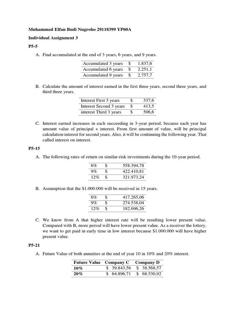 Individual Assignment 3 | PDF | Present Value | Mathematical And Quantitative Methods (Economics)