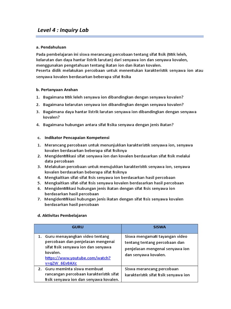 RPP Level Inquiry Lab | PDF