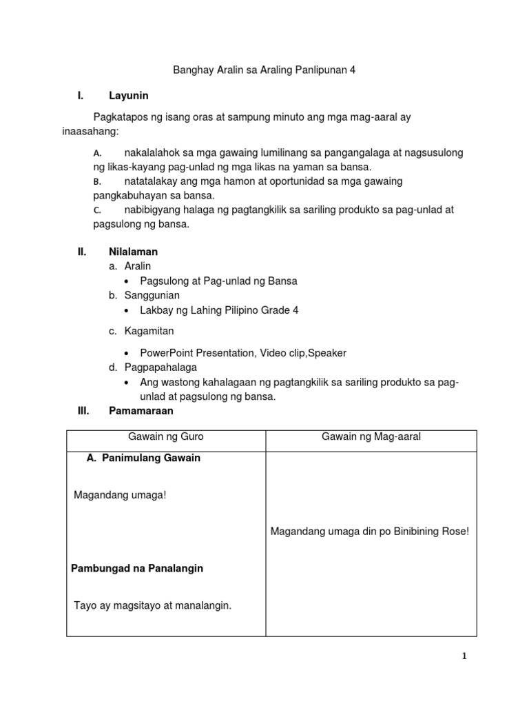 Lesson Plan 4 Pagsulong at Pag-Unlad NG Bansa | PDF