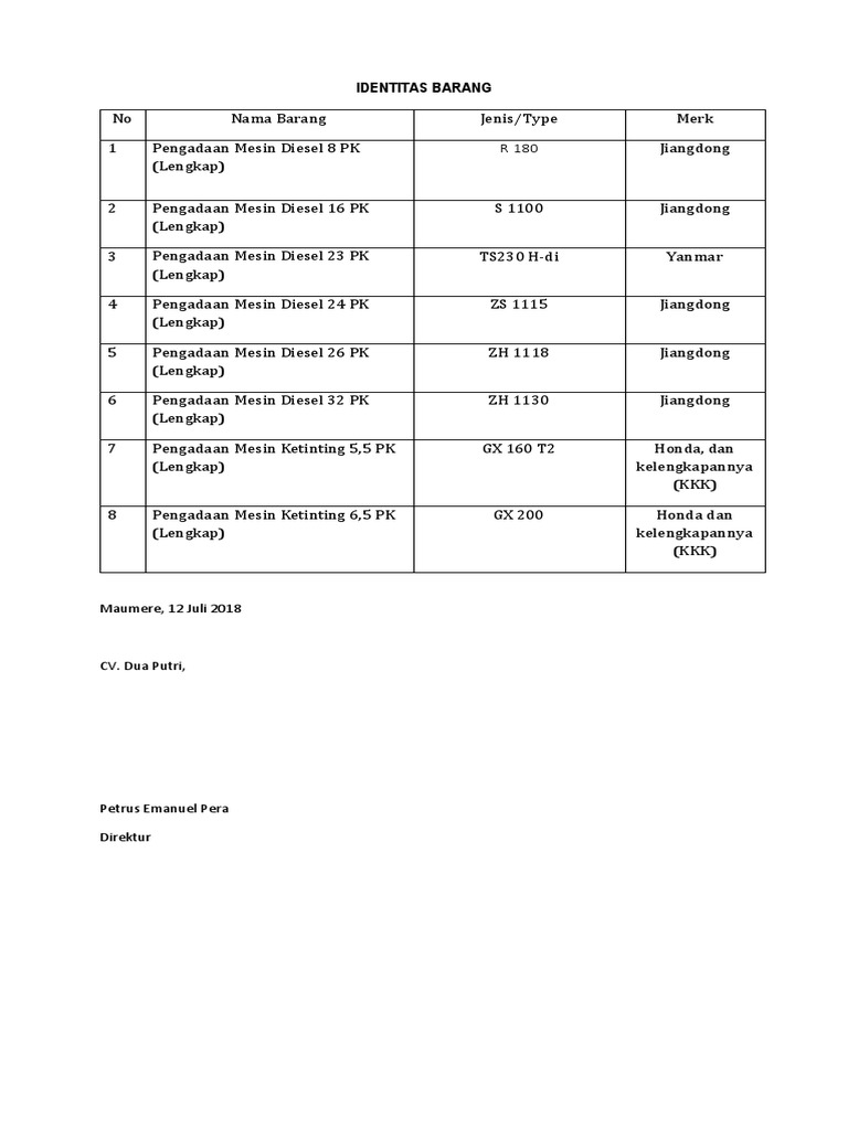 IDENTITAS Barang | PDF