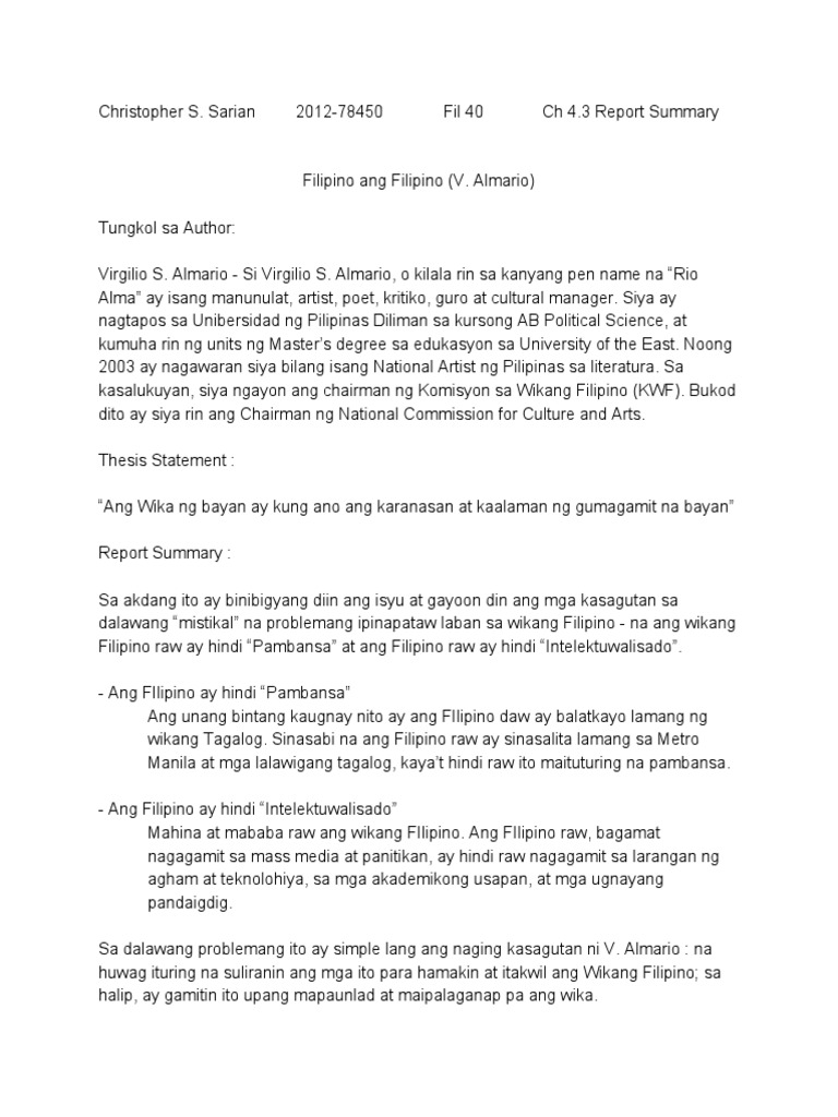 Filipino Ang Filipino - Report | PDF