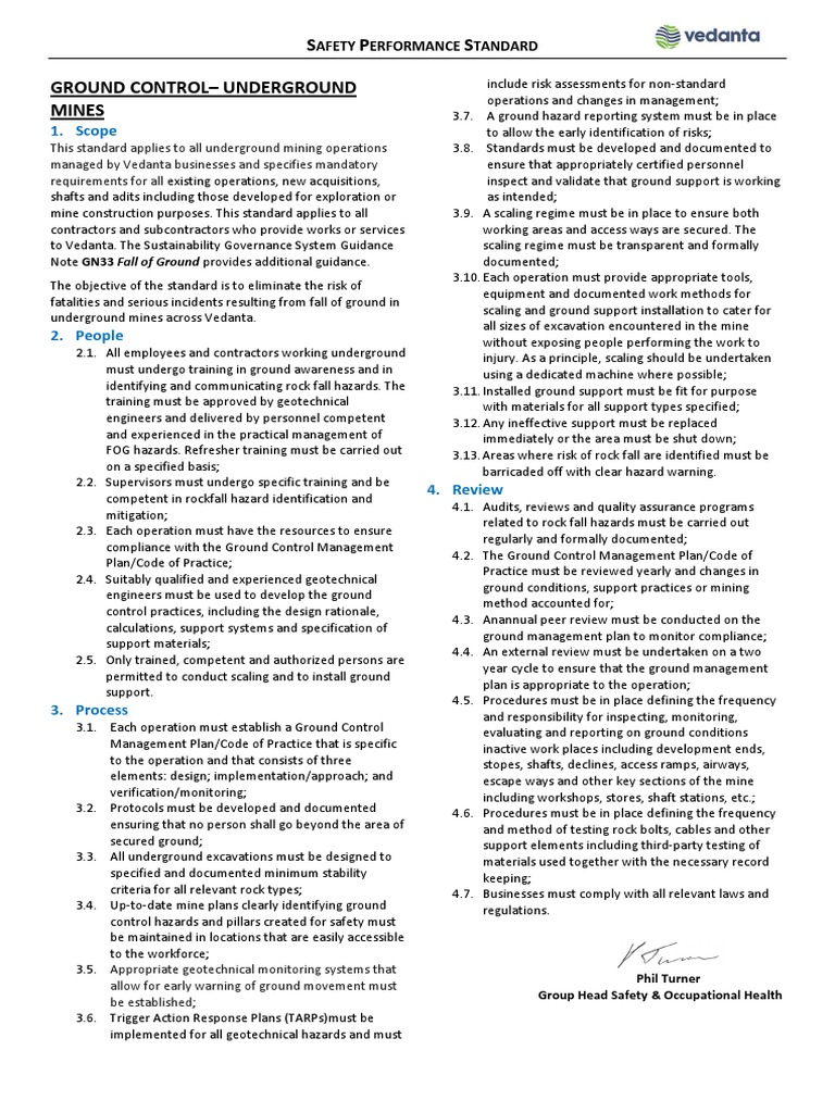 Ground Control Standards for Mines | PDF | Hazards | Mining