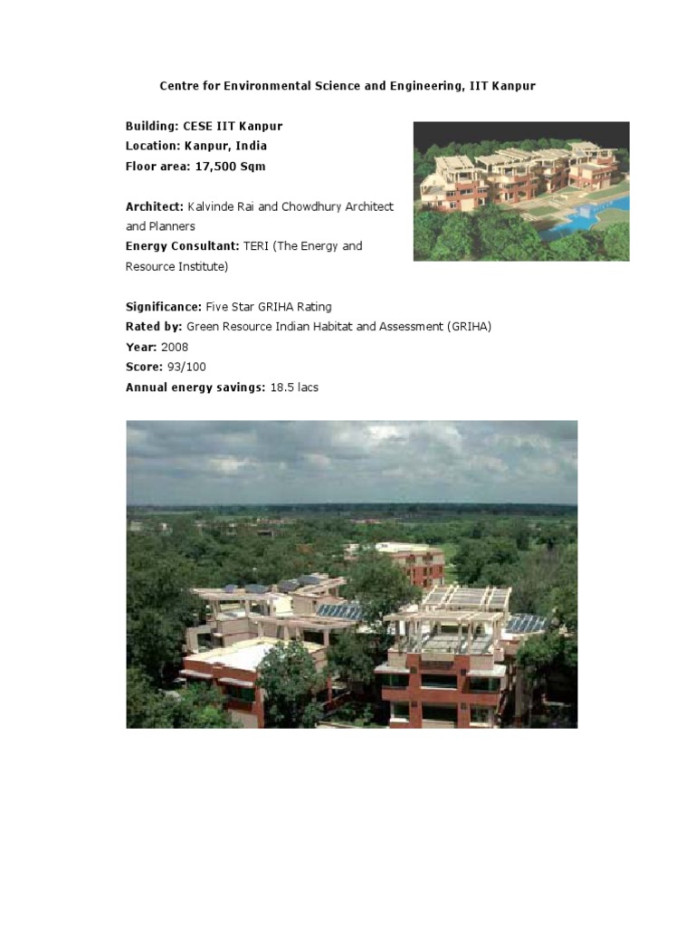 Green Building Case Study: CESE IIT Kanpur | PDF | Building Insulation ...
