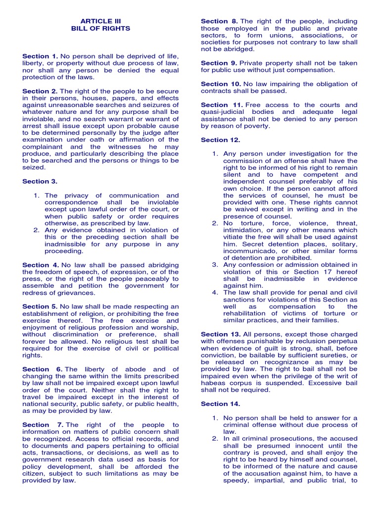 1987 Constitution Article III | PDF | Search And Seizure | Legal Procedure