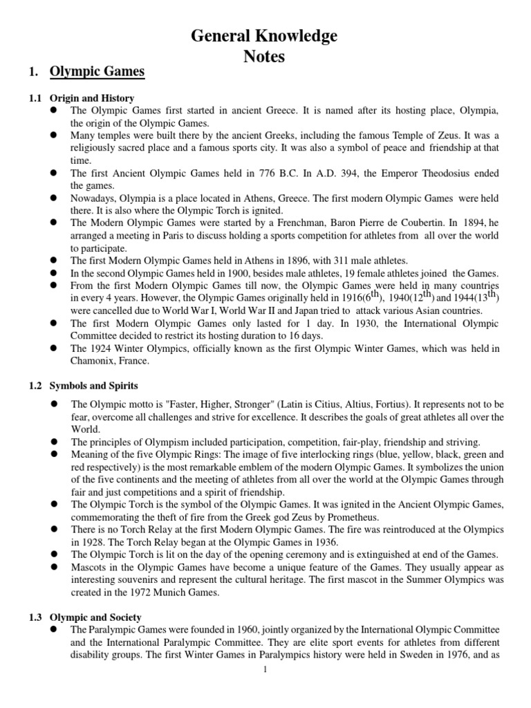 General Sports Knowledge | PDF | Olympic Games | Physical Fitness