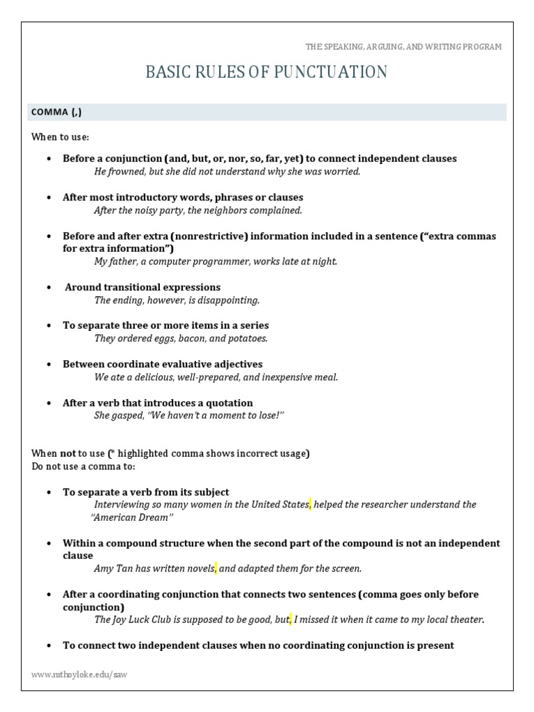 Basic Rules of Punctuation | PDF | Comma | Punctuation
