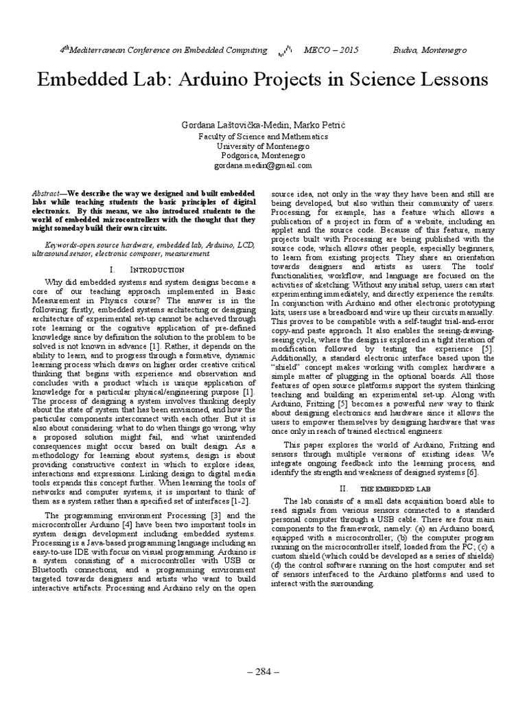Embedded Lab: Arduino Projects in Science Lessons | PDF | Arduino ...