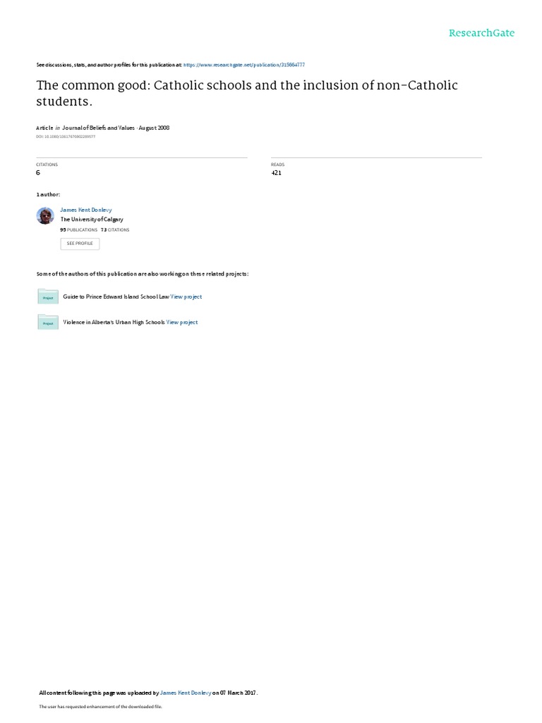 The Common Good: Catholic Schools and The Inclusion of Non-Catholic ...