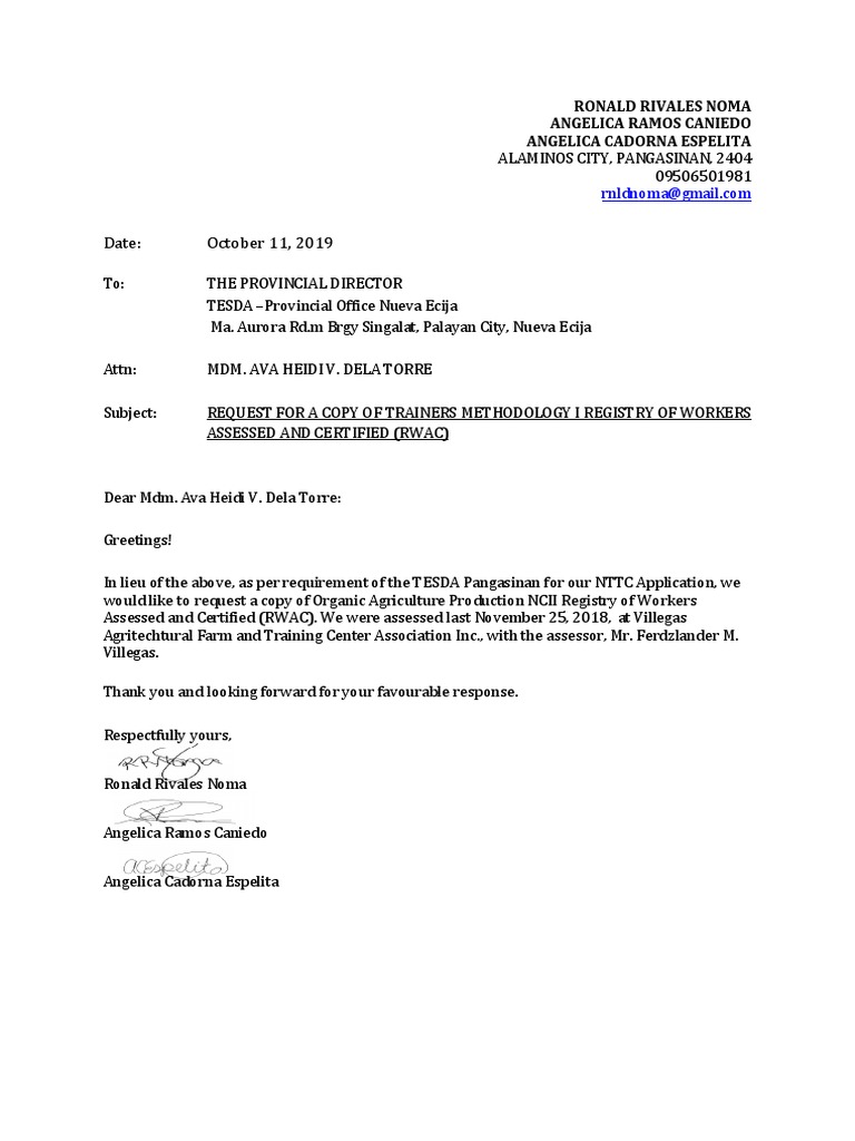 Request Letter For A Copy of RWAC | PDF