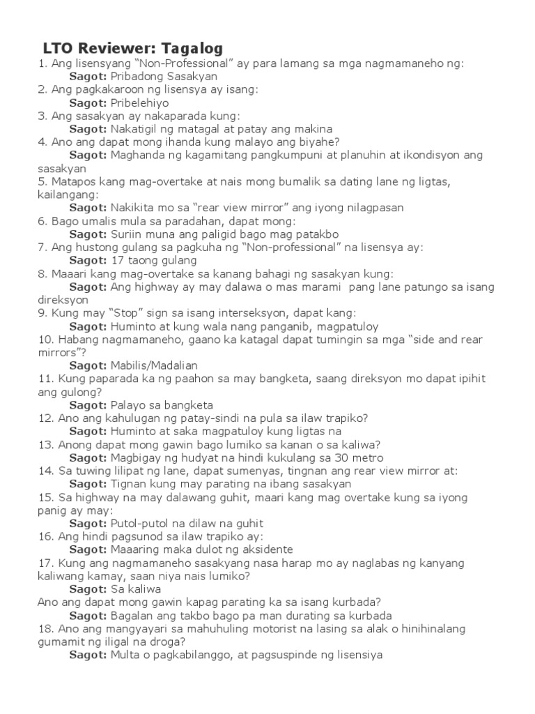 Lto Tagalog Reviewer | PDF