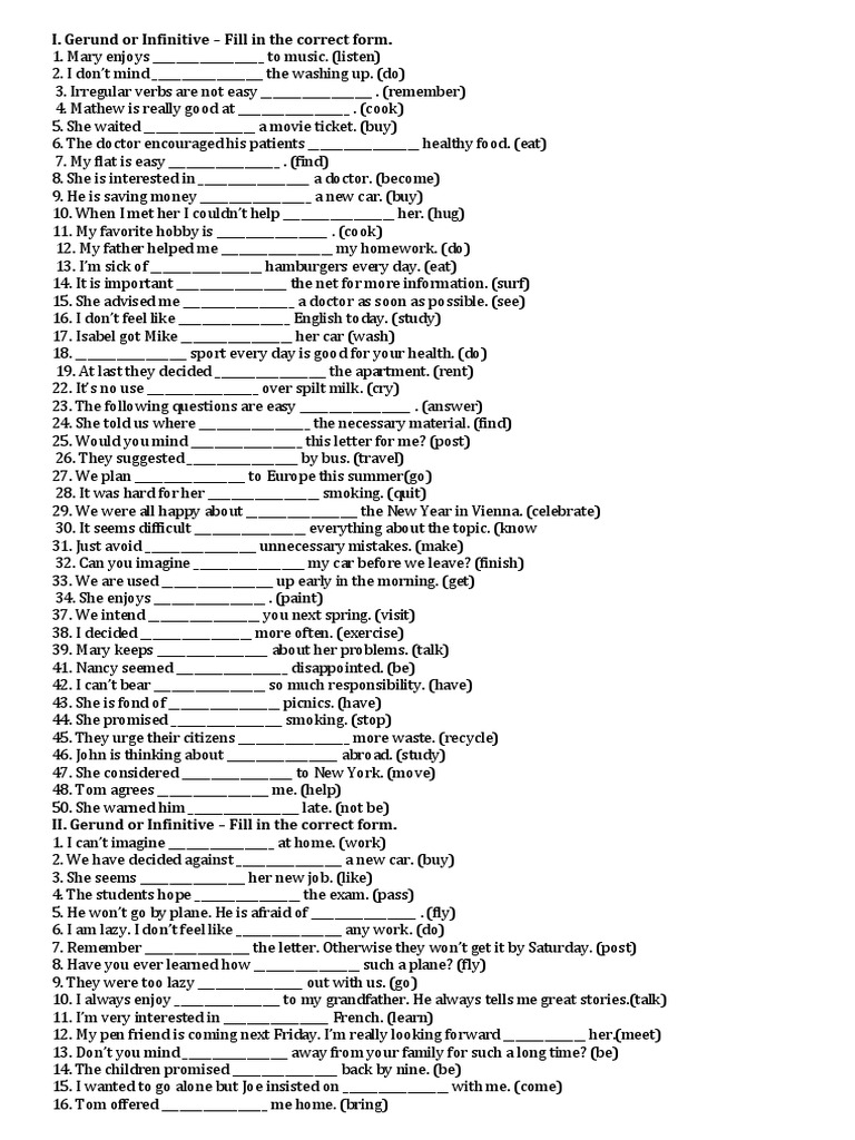 Infinitives and Bare Infinitives Exercises | PDF