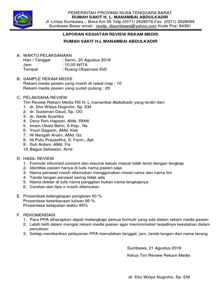 Contoh Laporan Review Rekam Medis | PDF