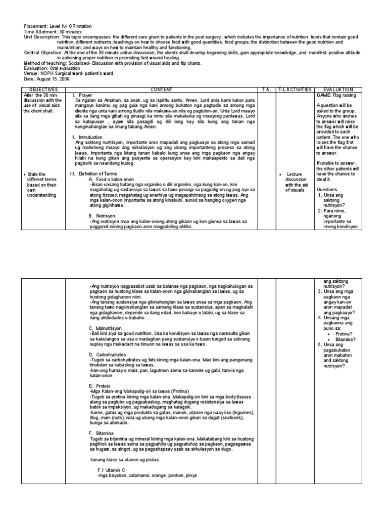 Lesson Plan Nutrition | PDF