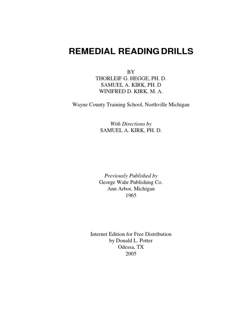 Remedial Reading Drills | PDF | Memory | Vocabulary