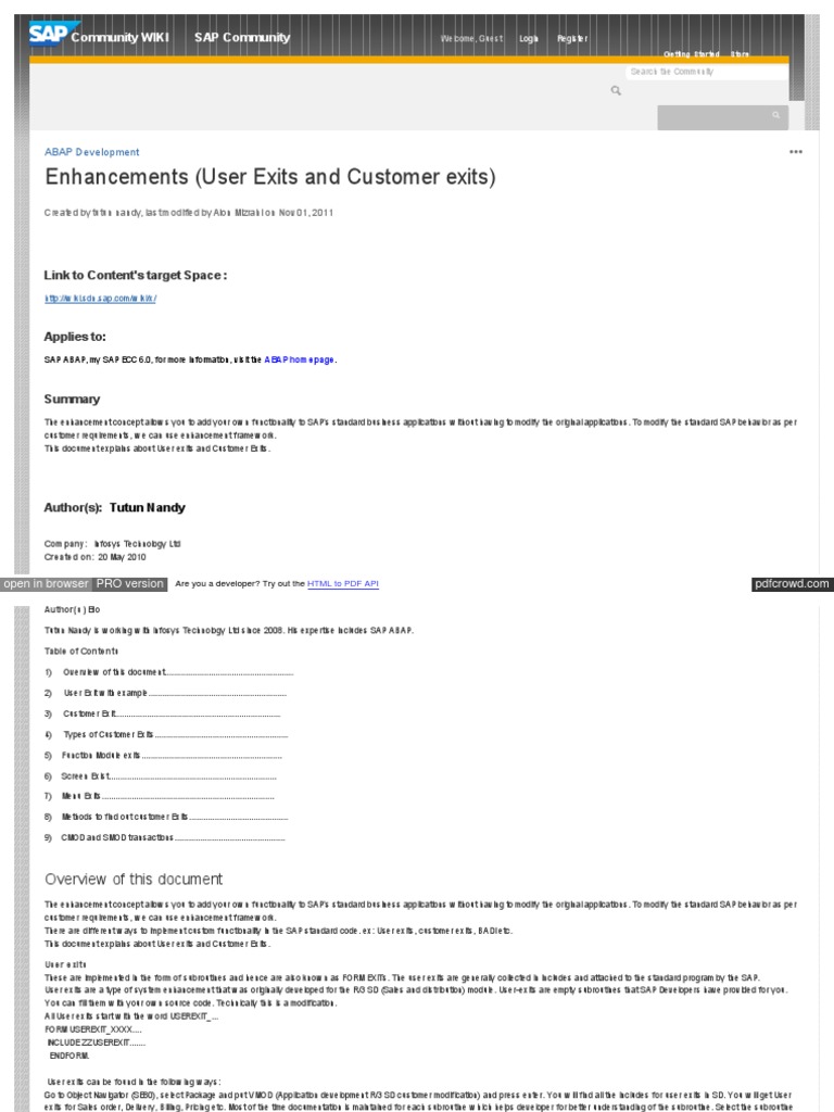 Enhancement Framework - User Exit and Customer Exit | PDF | Menu (Computing) | Subroutine