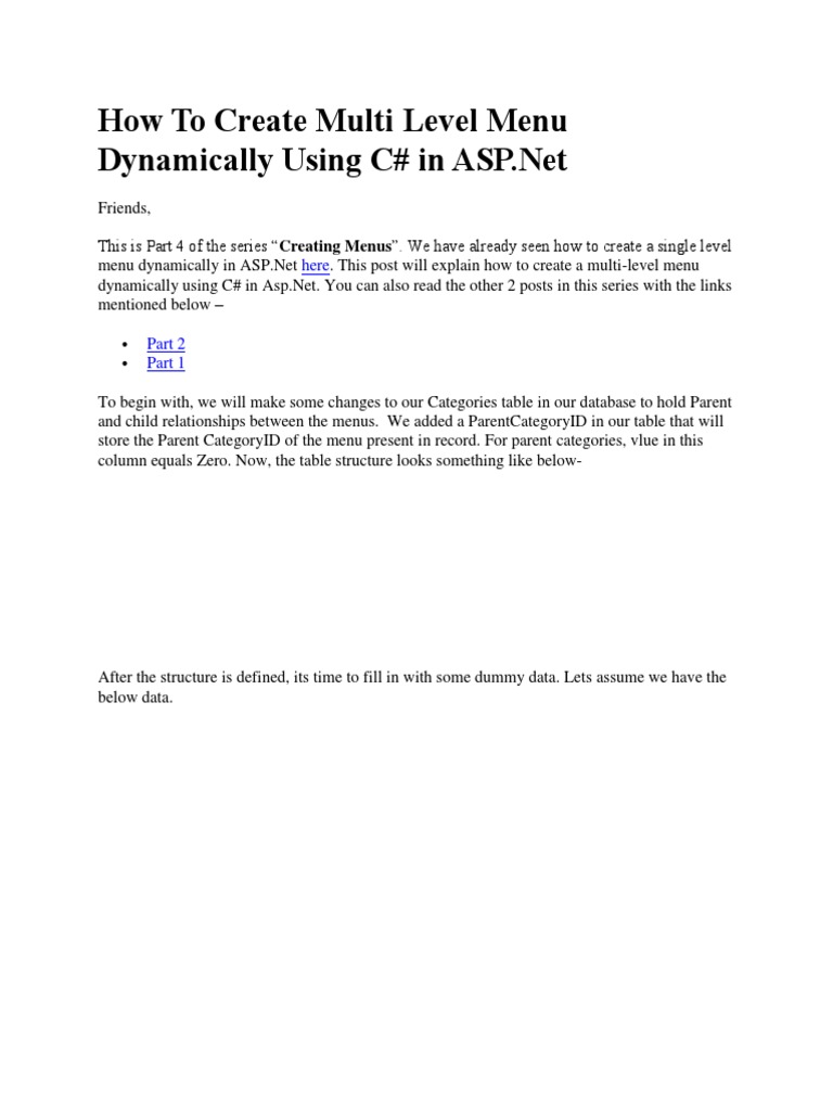 How To Create Multi Level Menu Dynamically Using C Pdf String Computer Science Menu 6764