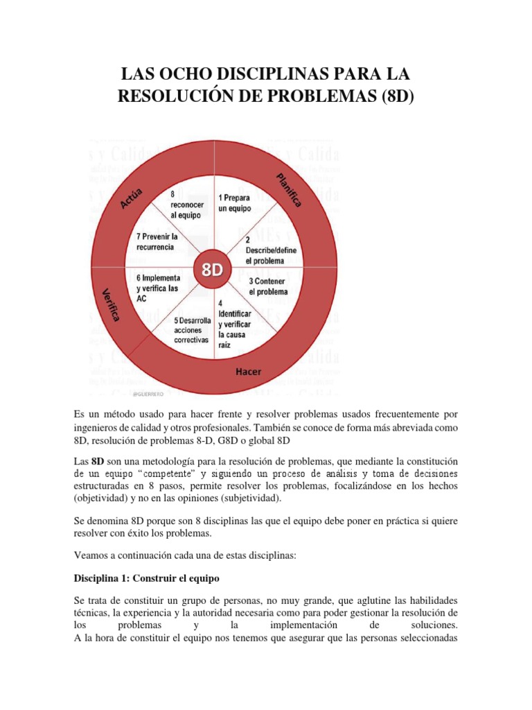 Las Ocho Disciplinas para La Resolución de Problemas (8D) : Disciplina ...