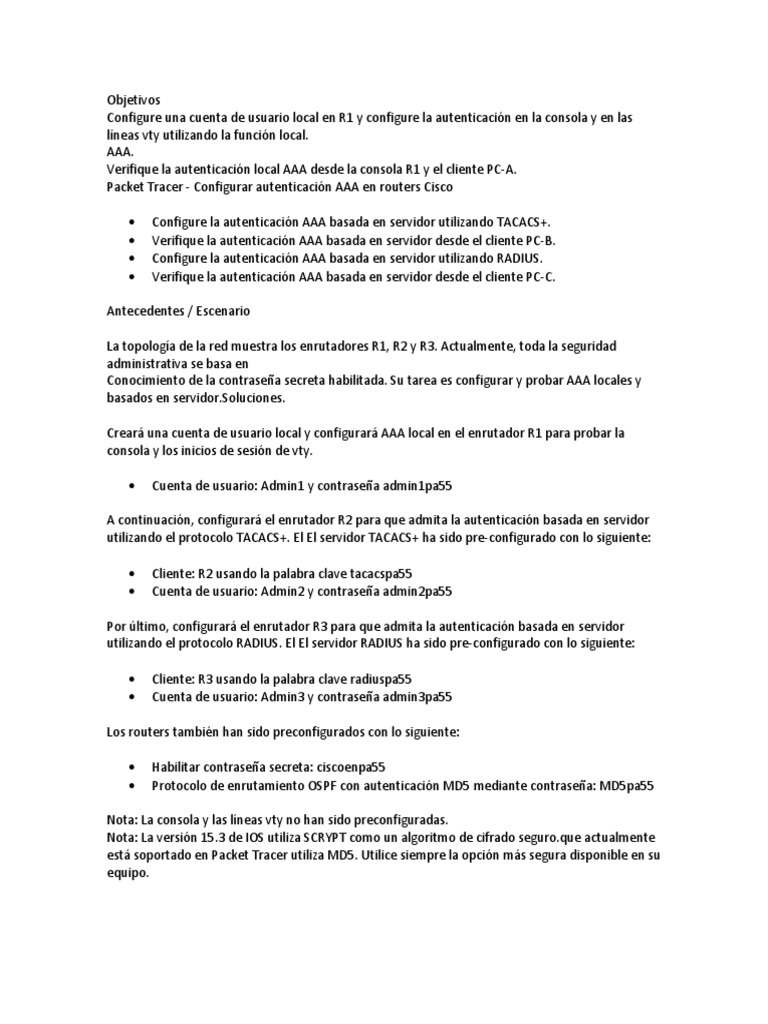 Configuración de autenticación AAA en Cisco | PDF | Autenticación | Radio