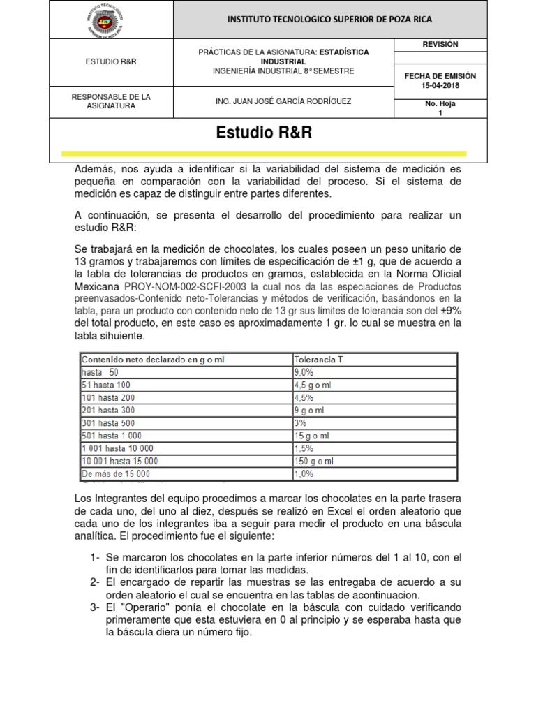 Ejemplo Estudio R and R Formulas y Soluc | PDF | Medición | Exactitud y precisión