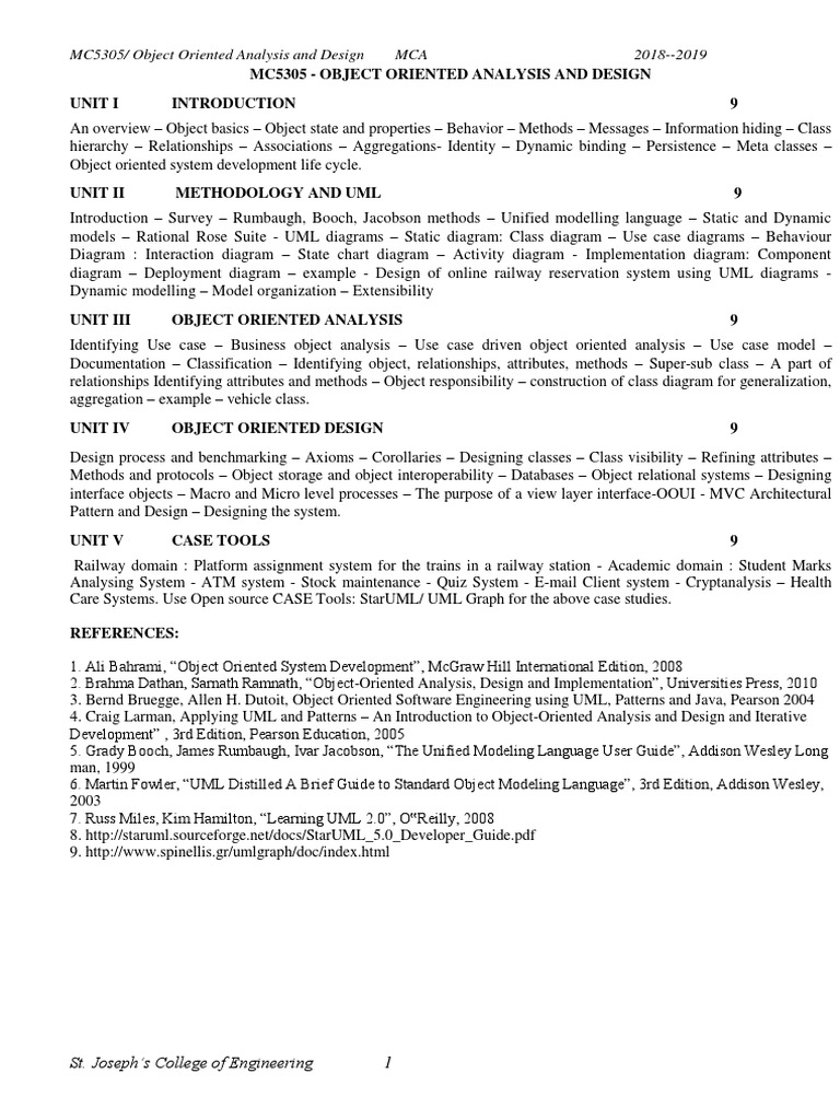 MC5305-OOAD Syllabus | PDF | Class (Computer Programming) | Inheritance ...