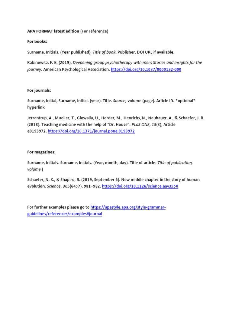 APA FORMAT Latest Edition (For Reference) For Books:: Journey. American ...
