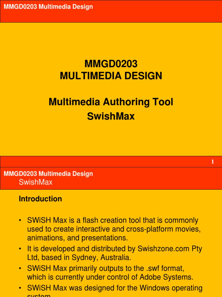 Mmgd0203 Multimedia Design Multimedia Authoring Tool Swishmax | PDF | Adobe Flash | File Format