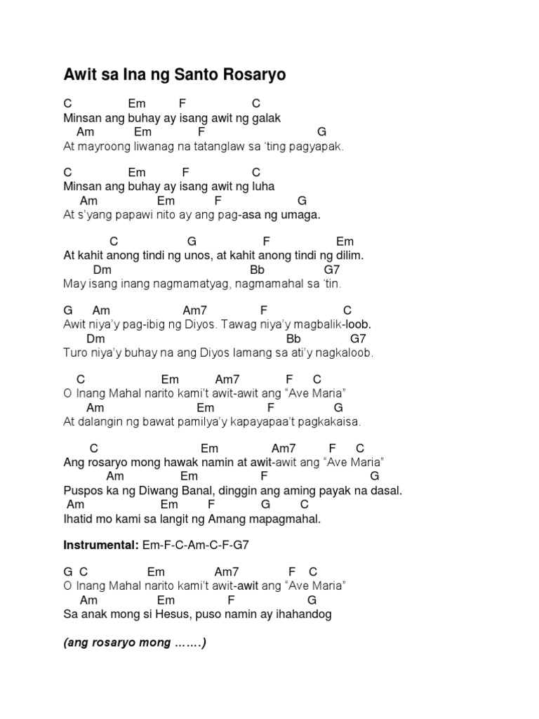 Awit Sa Ina NG Santo Rosaryo PDF | PDF