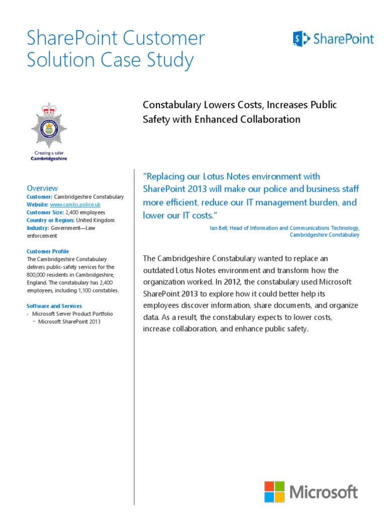 Sharepoint Customer Solution Case Study: Constabulary Lowers Costs ...