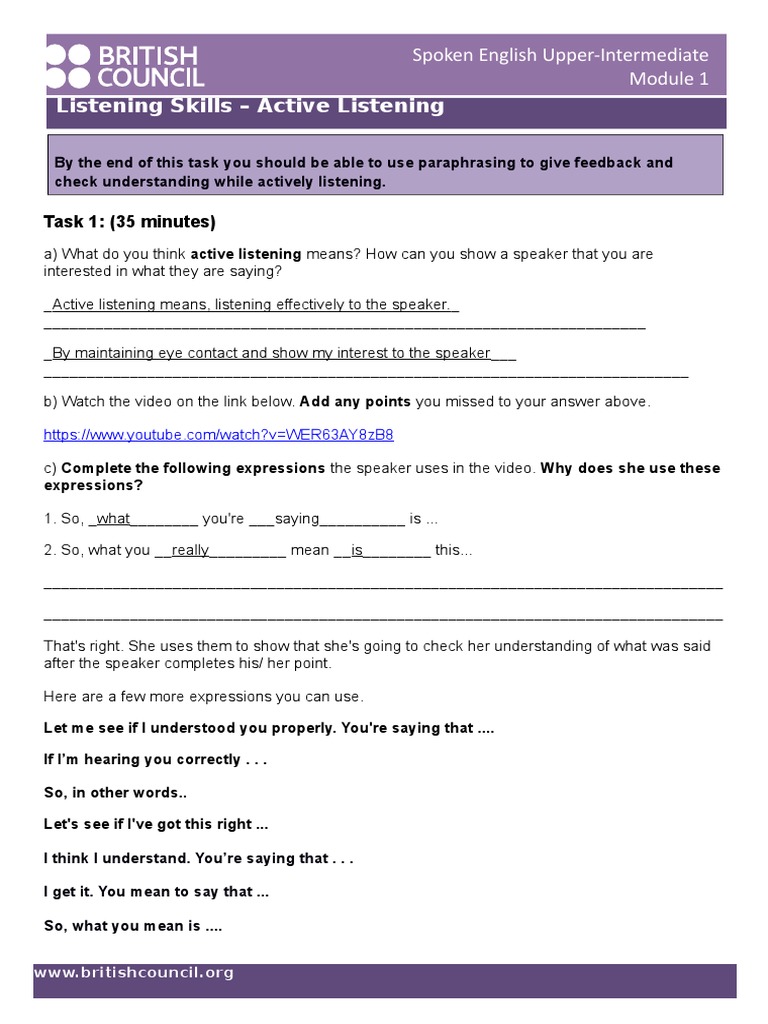 Listening Skills - Active Listening: Spoken English Upper-Intermediate ...