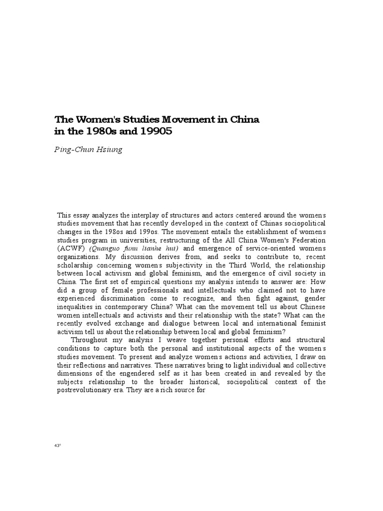 The Emergence and Development of the Women's Studies Movement in China ...