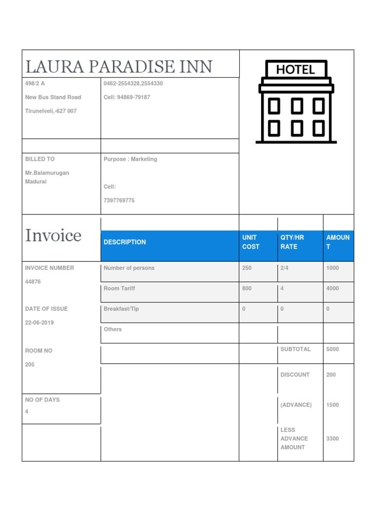 Laura Paradise Inn: Description Unit Cost Qty/Hr Rate Amoun T | PDF