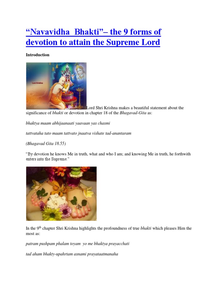 "Navavidha Bhakti" - The 9 Forms of Devotion To Attain The Supreme Lord ...
