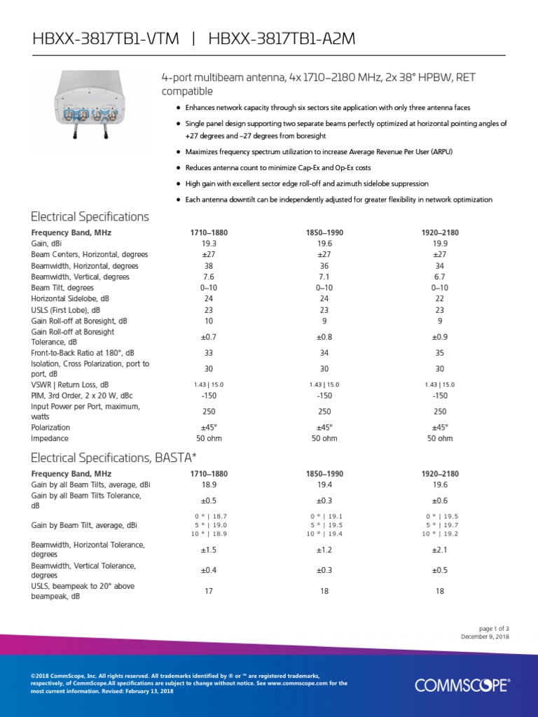 HBXX-3817TB1-VTM - HBXX-3817TB1-A2M: Electrical Specifications | PDF ...