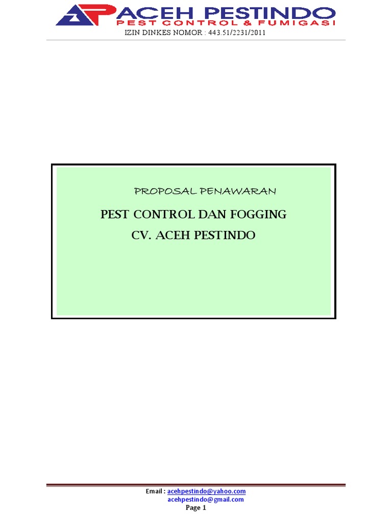 Proposal Jasa Pest Control Aceh Pestindo | PDF